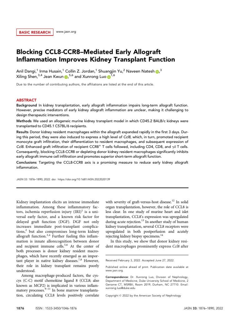 Blocking ccl8 ccr8 Mediated Early Allograft.15 | PDF
