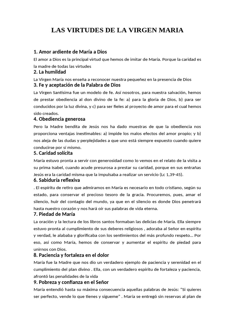 Las Virtudes de La Virgen Maria | PDF | María, madre de Jesús | Religión y espiritualidad