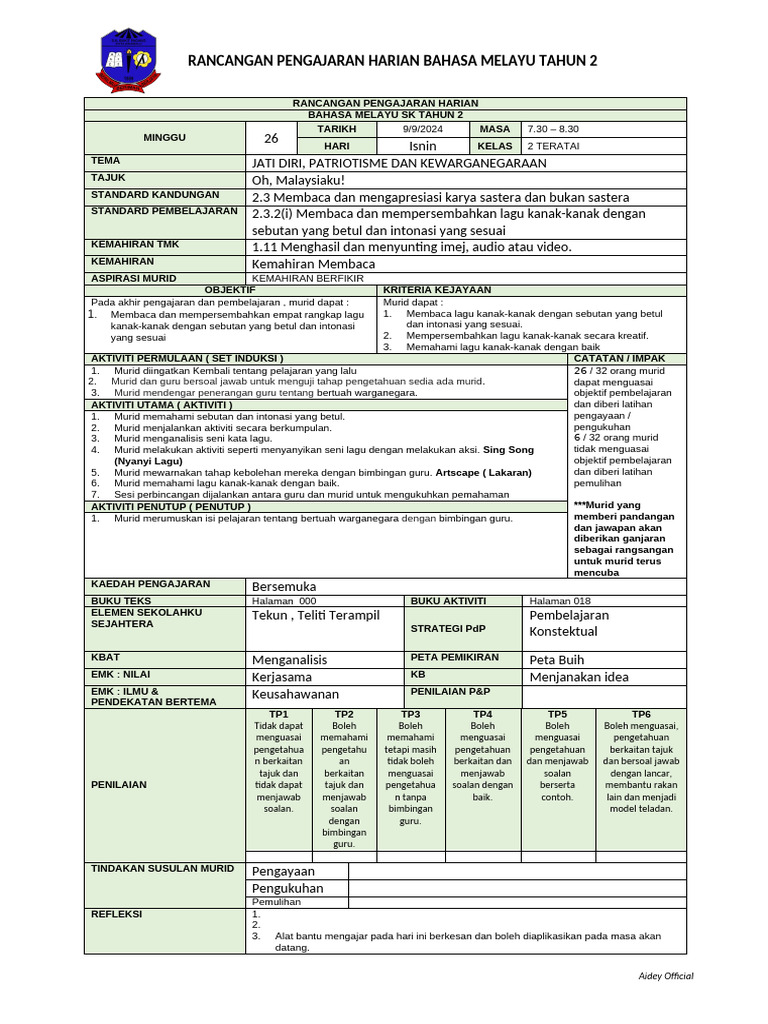 M26 - BM Tahun 2 (09.09 - 13.09.2024) | PDF