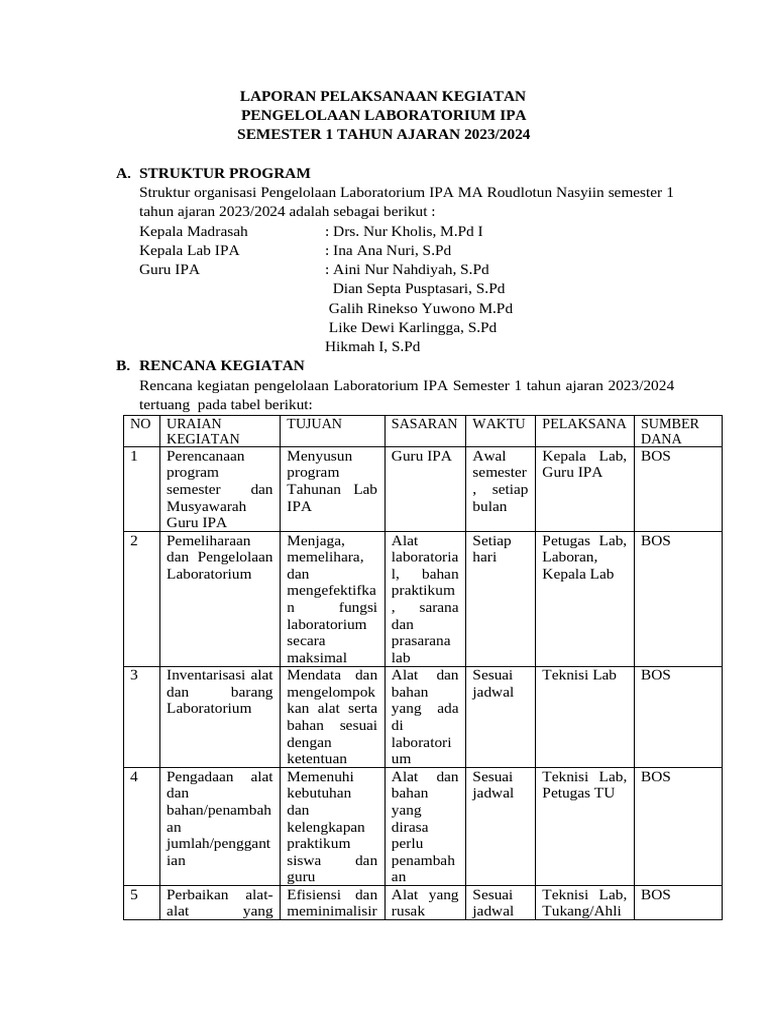 Laporan Pelaksanaan Kegiatan Pdf