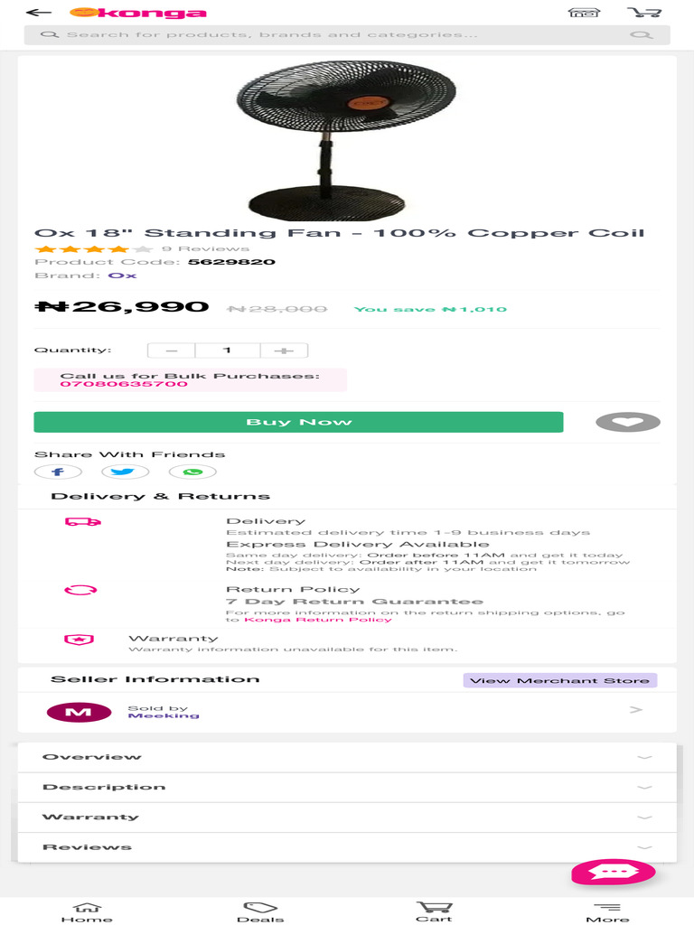 Ox 18 Standing Fan - 100 Copper Coil Konga Online Shopping | PDF