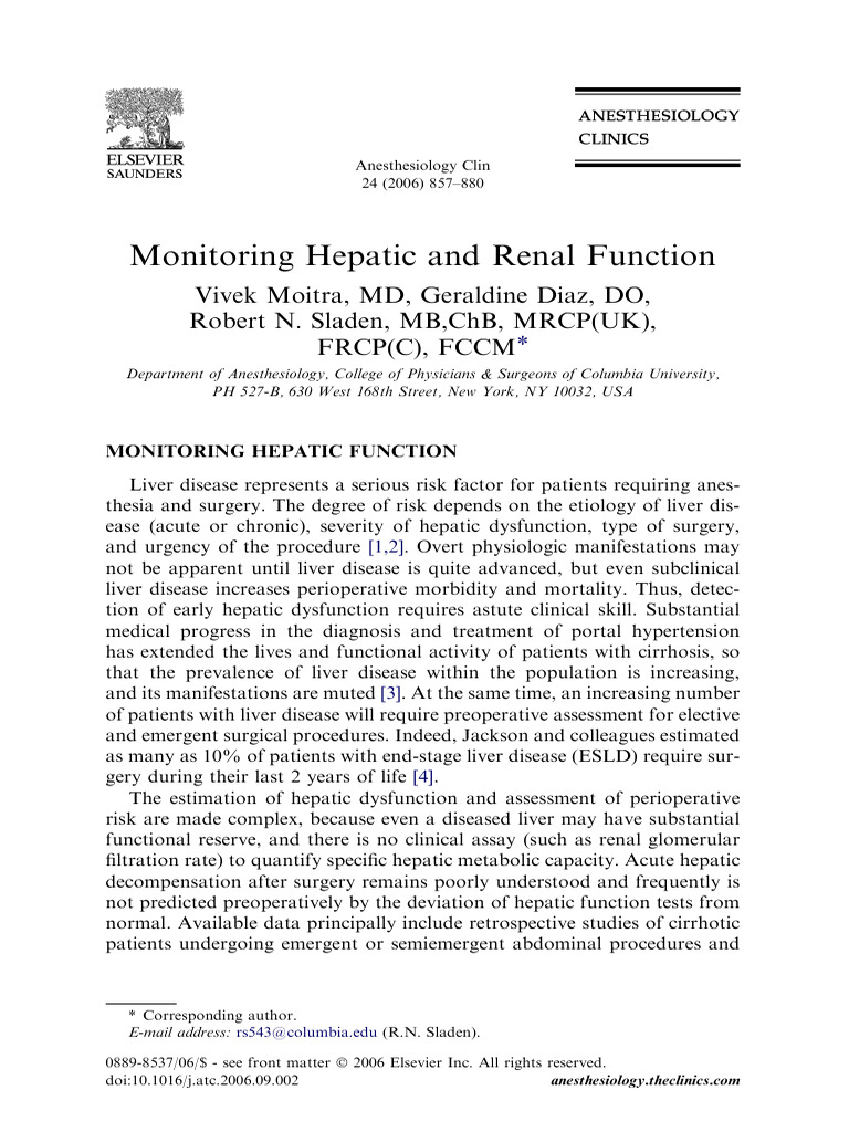 Monitoring Hepatic and Renal Function | PDF