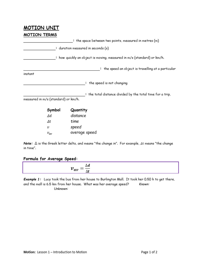 Motion Unit Package FIB With Seatwork Questions | PDF | Velocity ...