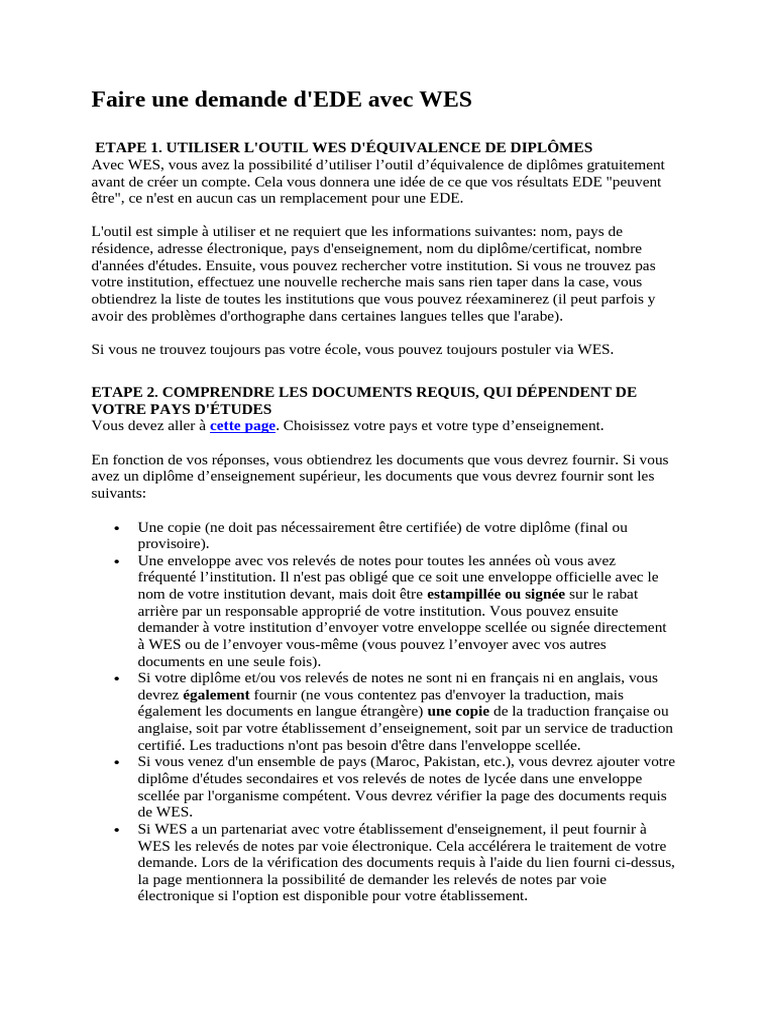 Faire Une Demande d'EDE Avec WES: Etape 1. Utiliser L'Outil Wes D ...