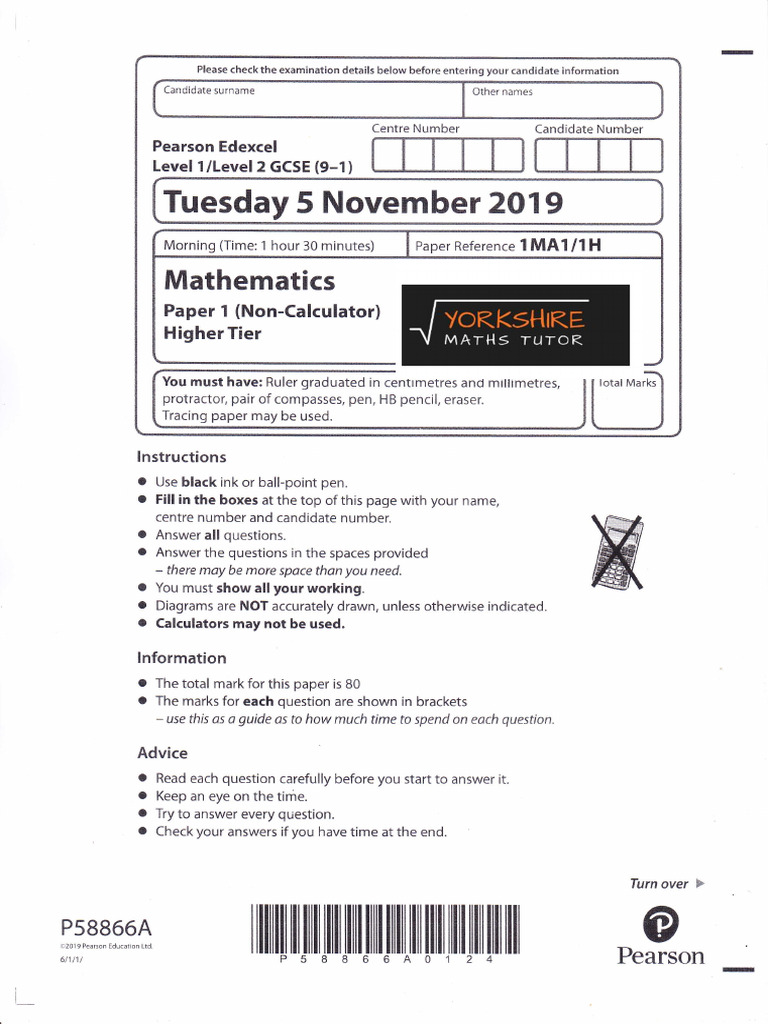 GCSE Maths Exam Paper 1: Nov 2019 | PDF