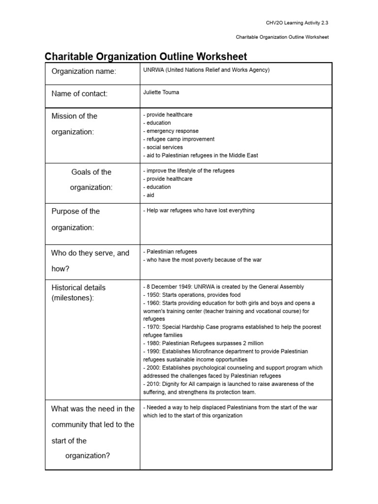 Charitable Organization Outline Worksheet | PDF