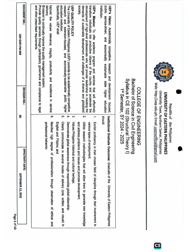TOS 1 Syllabus | PDF