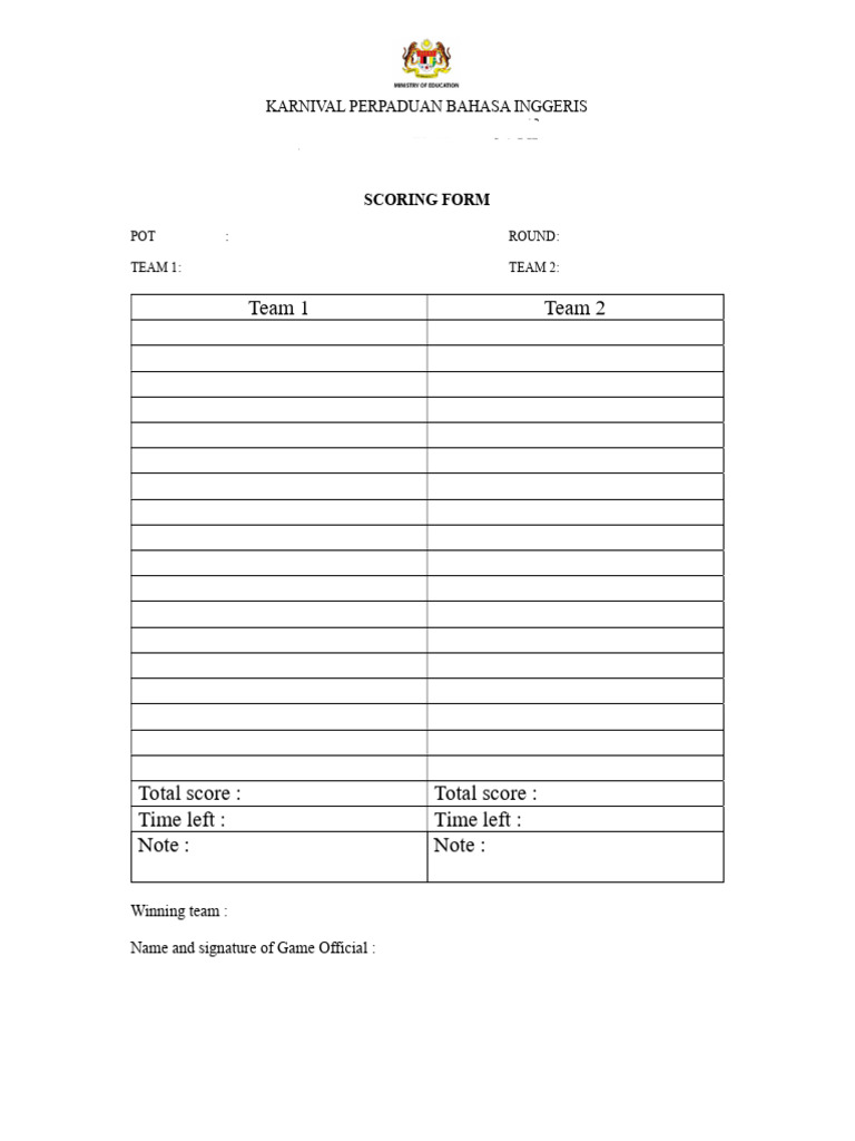 Scoring Form (Pri & Sec) | PDF