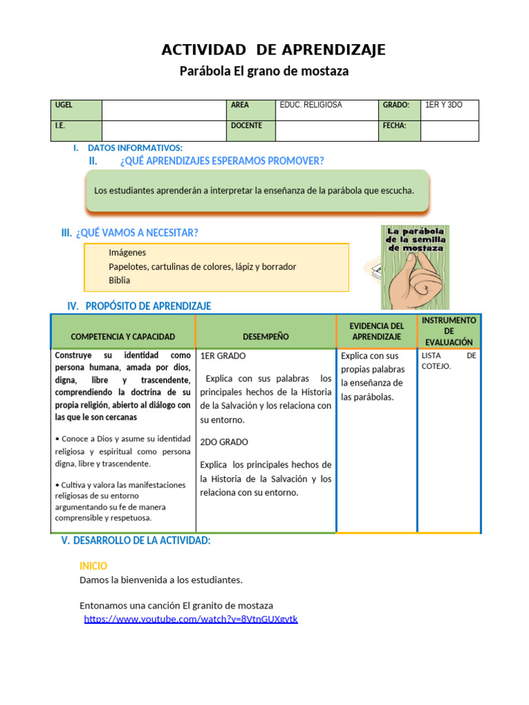 22 JUNIO REL. Parábola El Grano de Mostaza | PDF