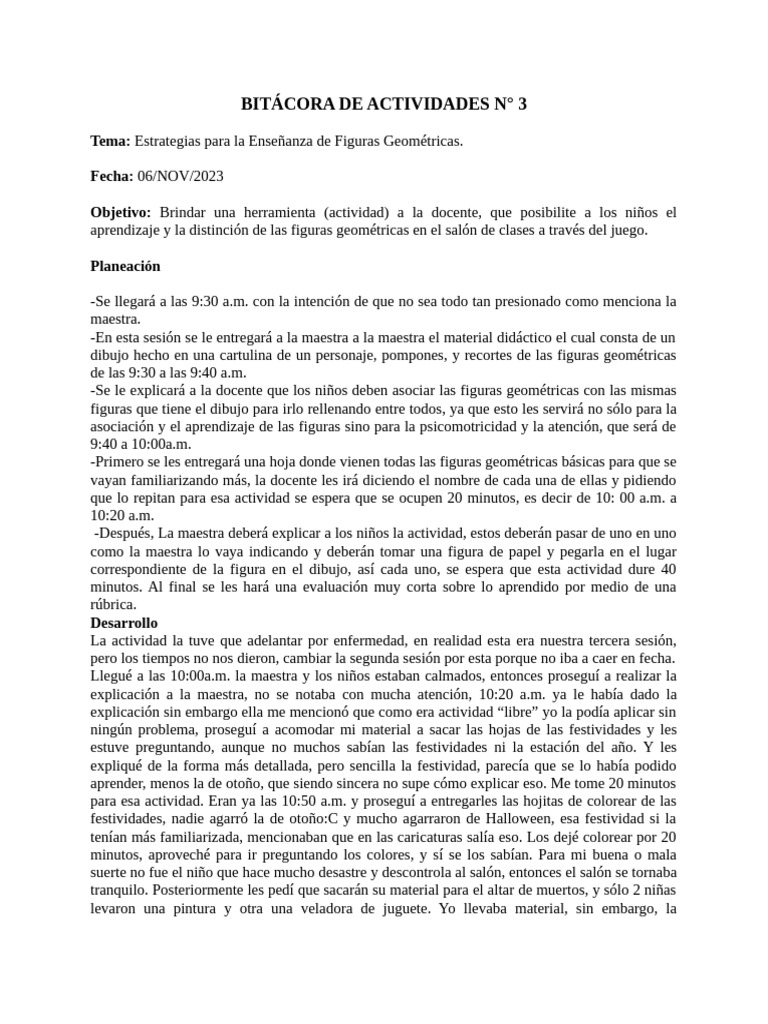 Bitácora de Actividades 3 | PDF