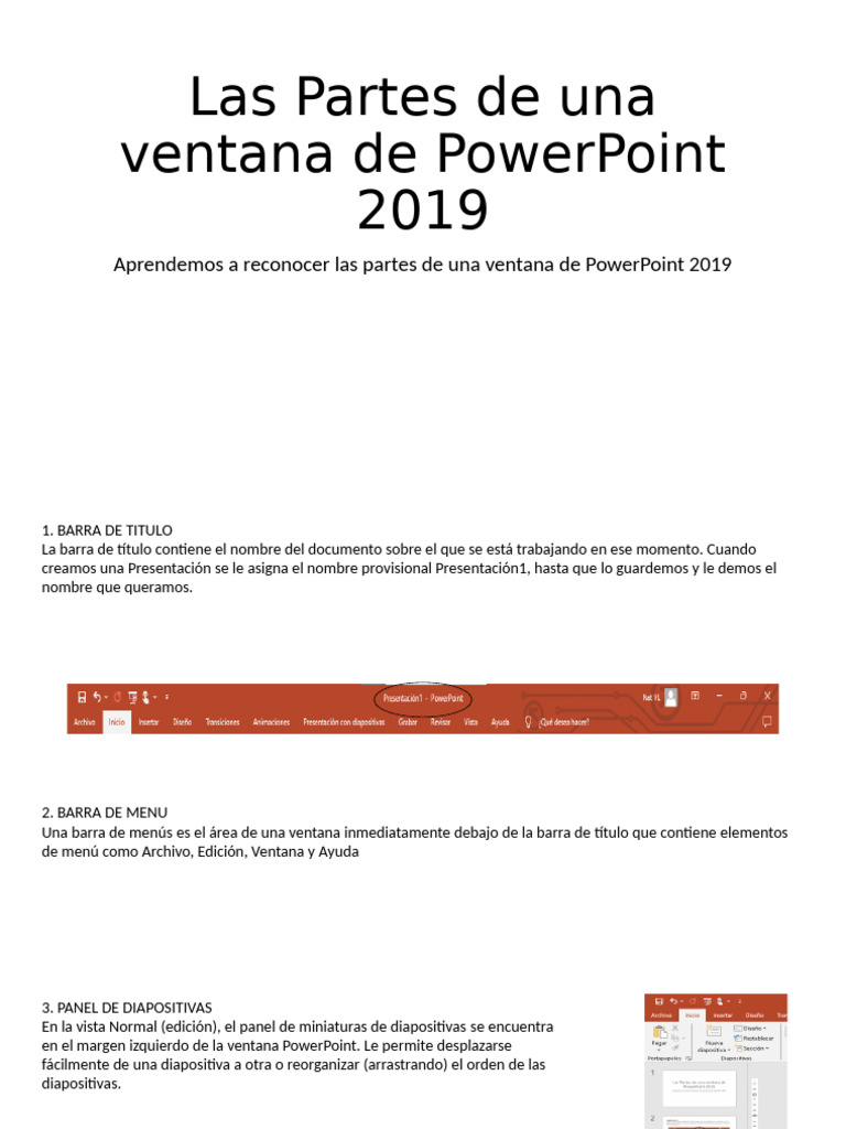 Las Partes de Una Ventana de PowerPoint 2019 | PDF