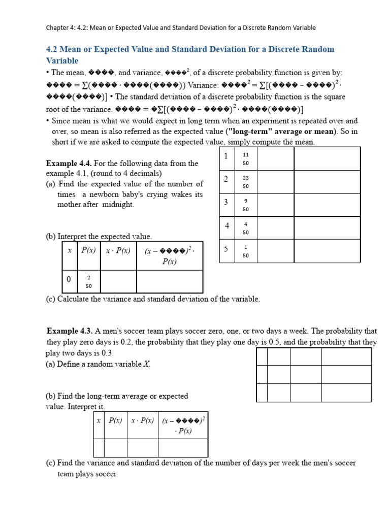 Chapter 4 - 4.2 - Mean or Expected Value and Standard Deviation | PDF