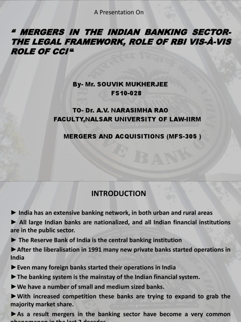 Mergers in Indian Banking Sector-The Legal Framework, Role of RBI Vis ...