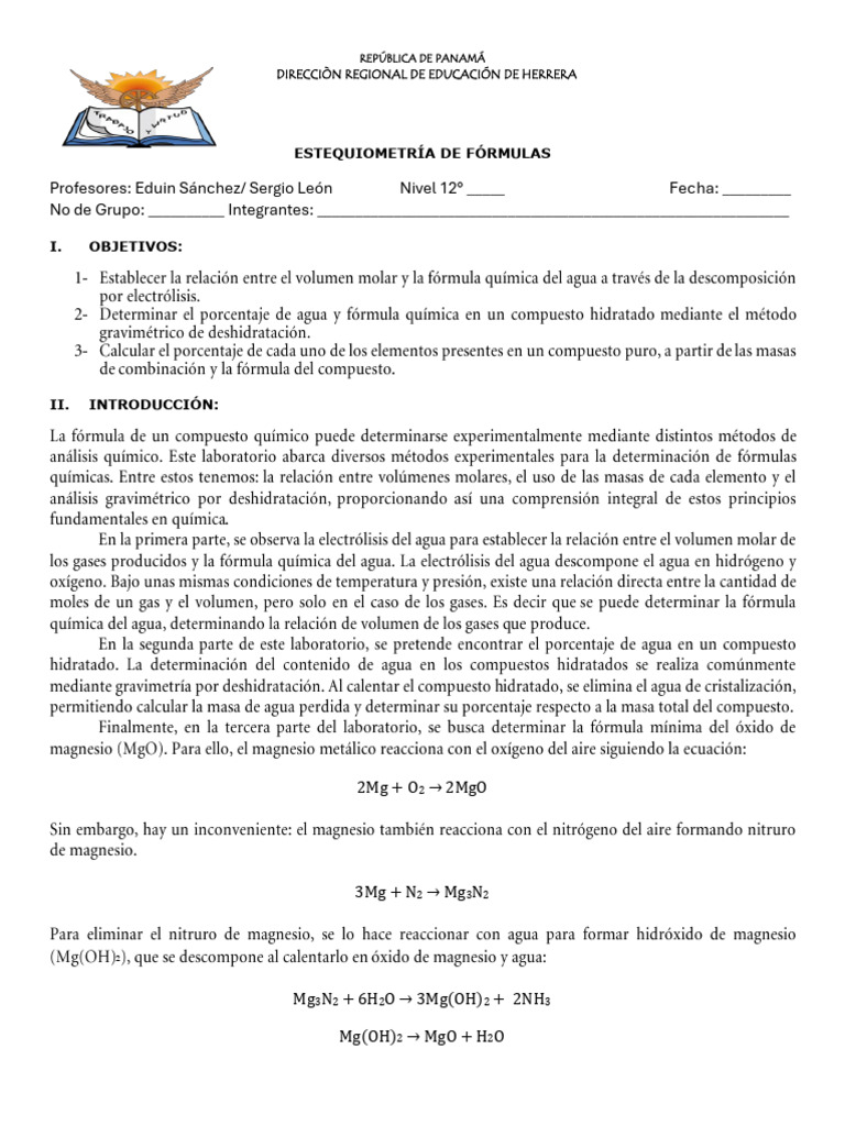 Laboratorio. Estequiometría de Fórmula | PDF