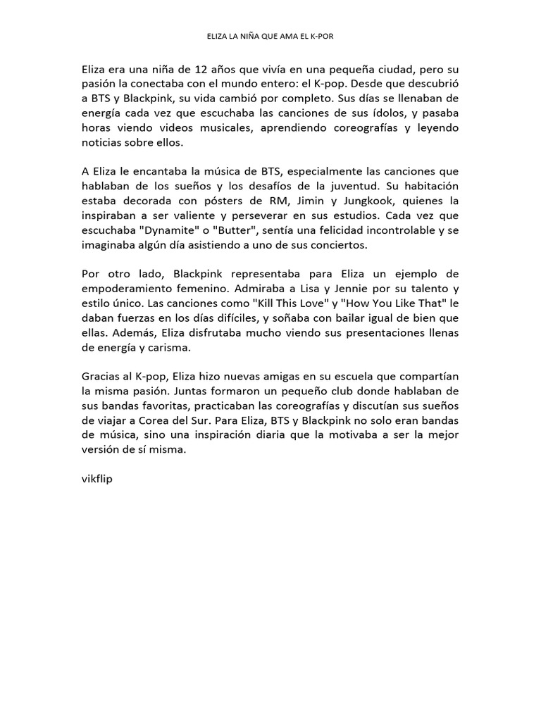 Cuento, La Niña Que Amaba El K-POP | PDF