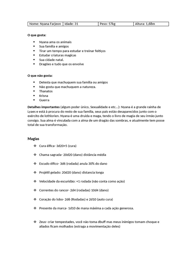 Ficha Da Nyana | PDF