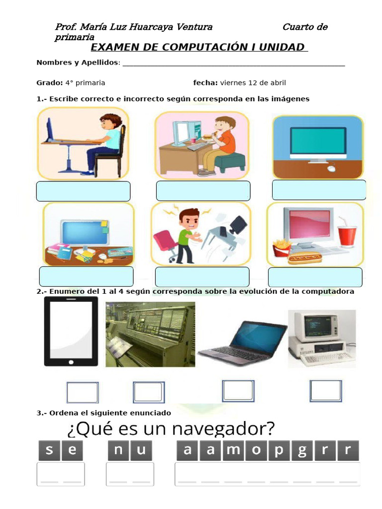 Examen de Computacion Cuarto Pri | PDF