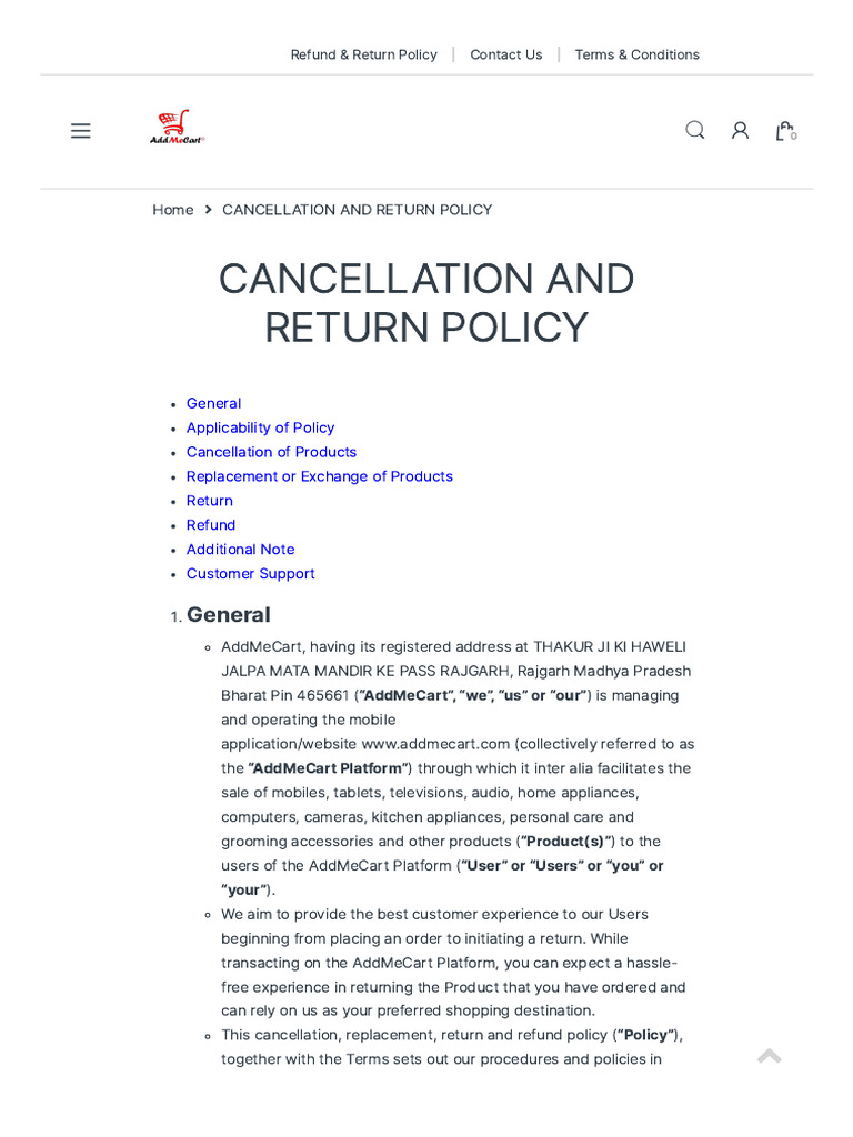 CANCELLATION AND RETURN POLICY - AddMeCart | PDF | Credit Card | Business