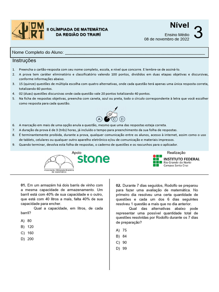 OMRT 2022 - Prova Nível 3 | PDF