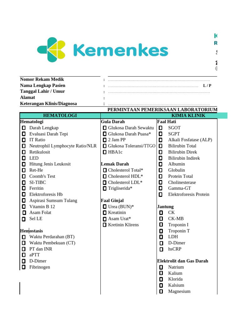 Blanko Perminataan Lab RSKM | PDF
