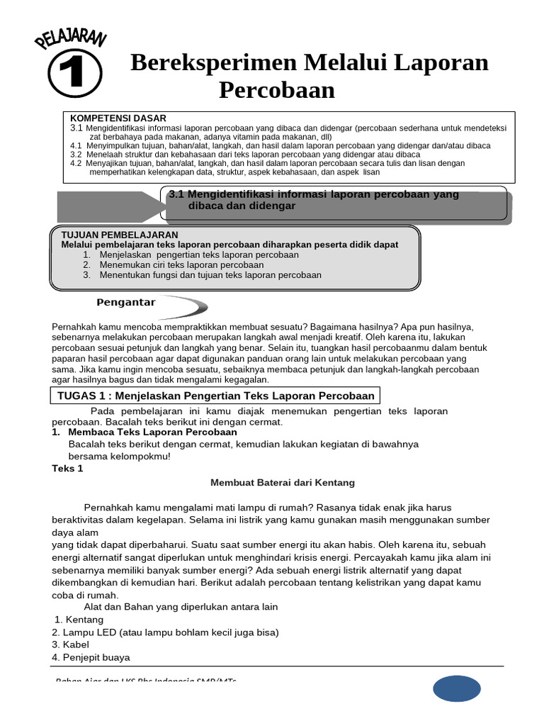 Bab 1 Teks Laporan Percobaan | PDF