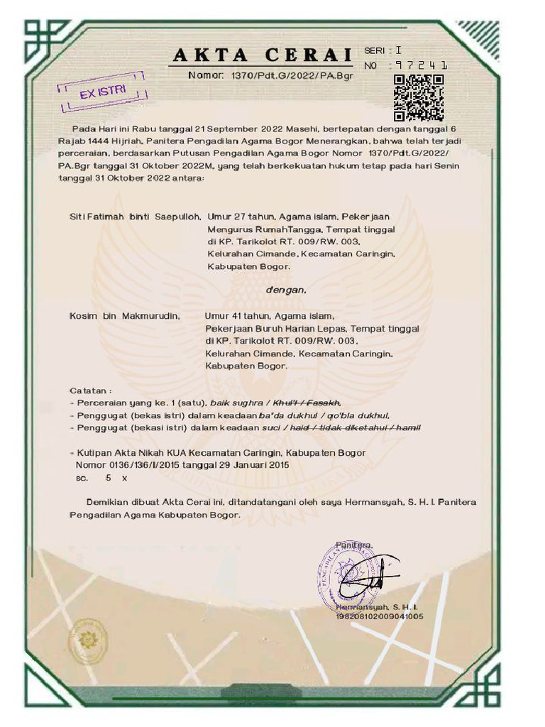 AktaPerceraian Kosim | PDF