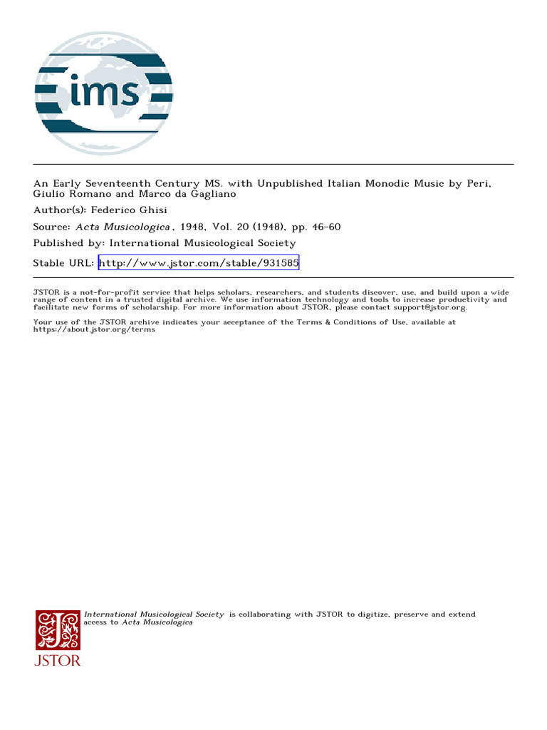 Ghisi - An Early Seventeenth Century MS. With Unpublished Italian ...