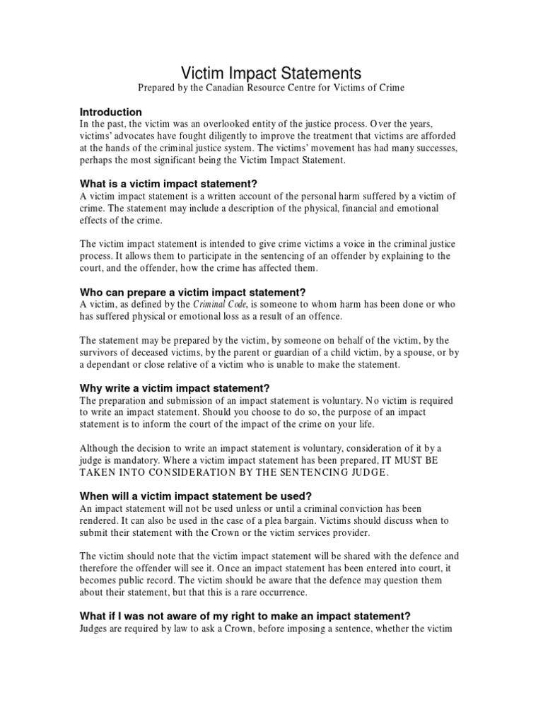 Victim Impact Statements | Download Free PDF | Victimology | Crime ...