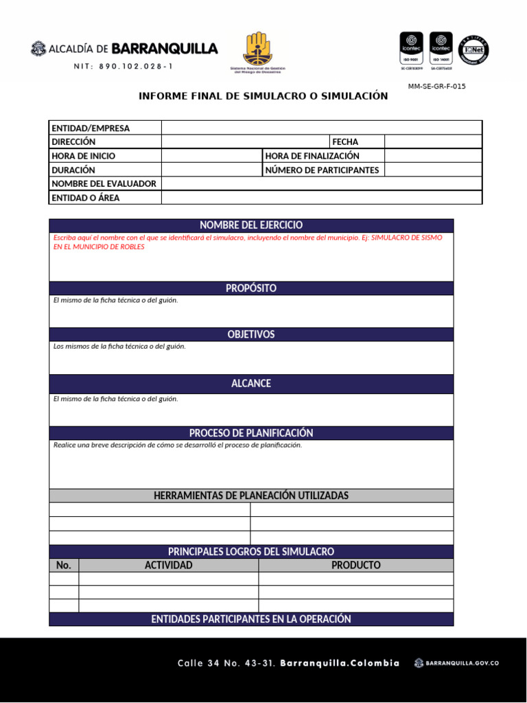 Formato de Informe Simulacros | PDF