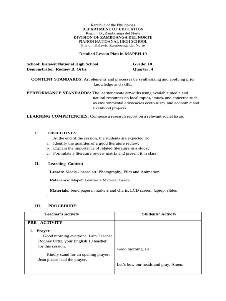 Detailed Lesson Plan in English 10 Demo | PDF | Lesson Plan | Teachers