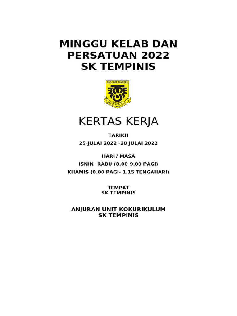 MINGGU KELAB DAN PERSATUAN 2022 SKPJ | PDF