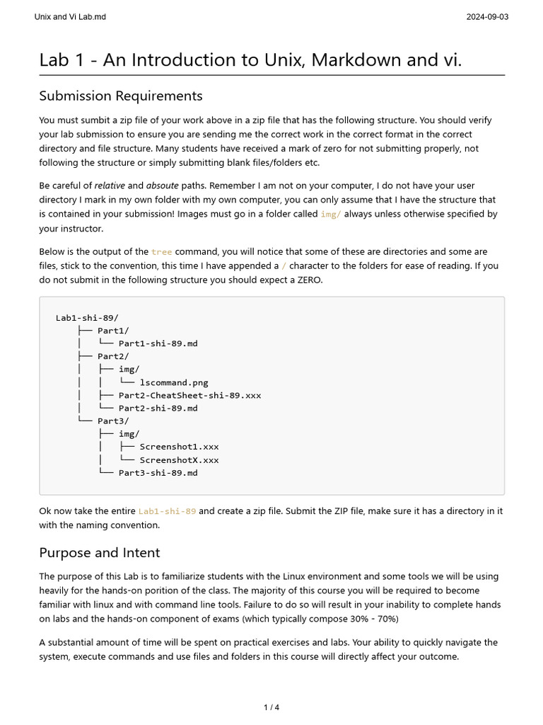 Unix and Vi Lab | PDF