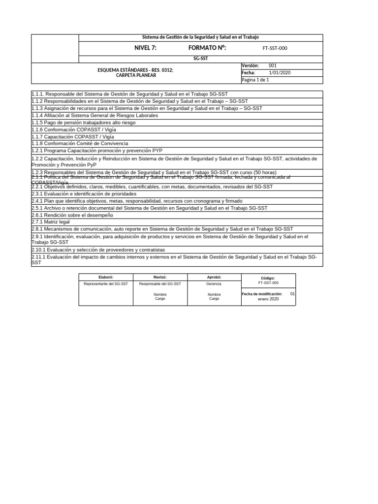P - FT-SST-000 Formato Esquema Estandares - Res - 0312 Modelo Carpetas ...
