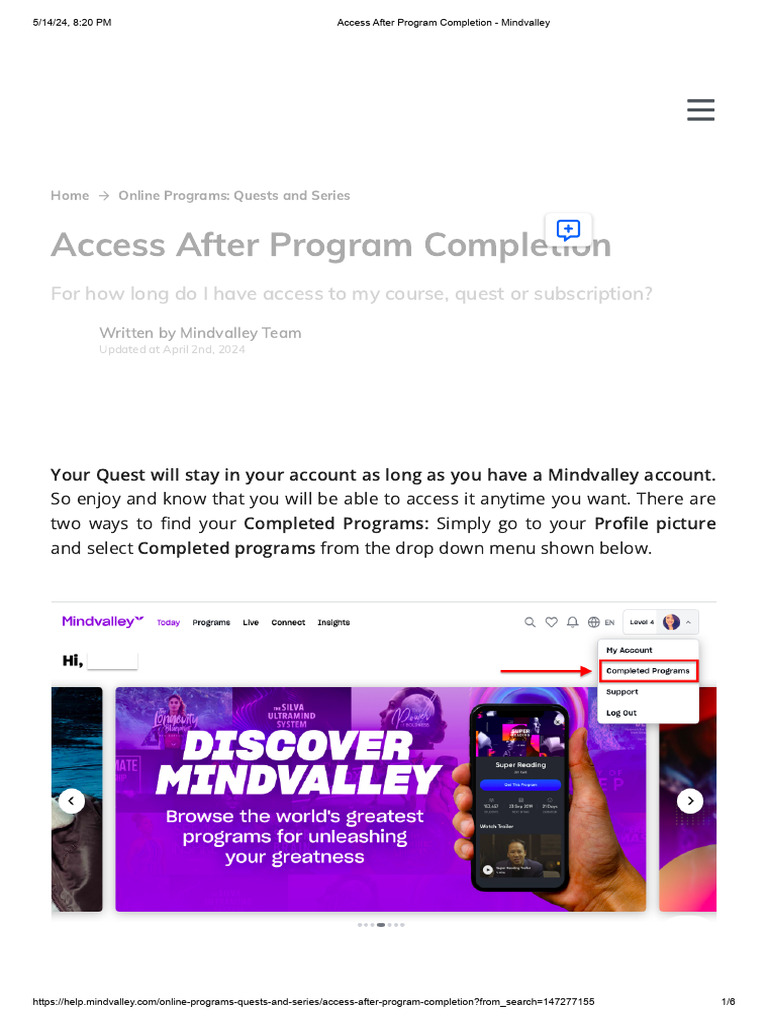 Access After Program Completion - Mindvalley | PDF