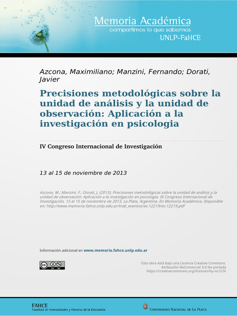 Precisiones Sobre Unidad de Análisis y Unidad de Observación | PDF