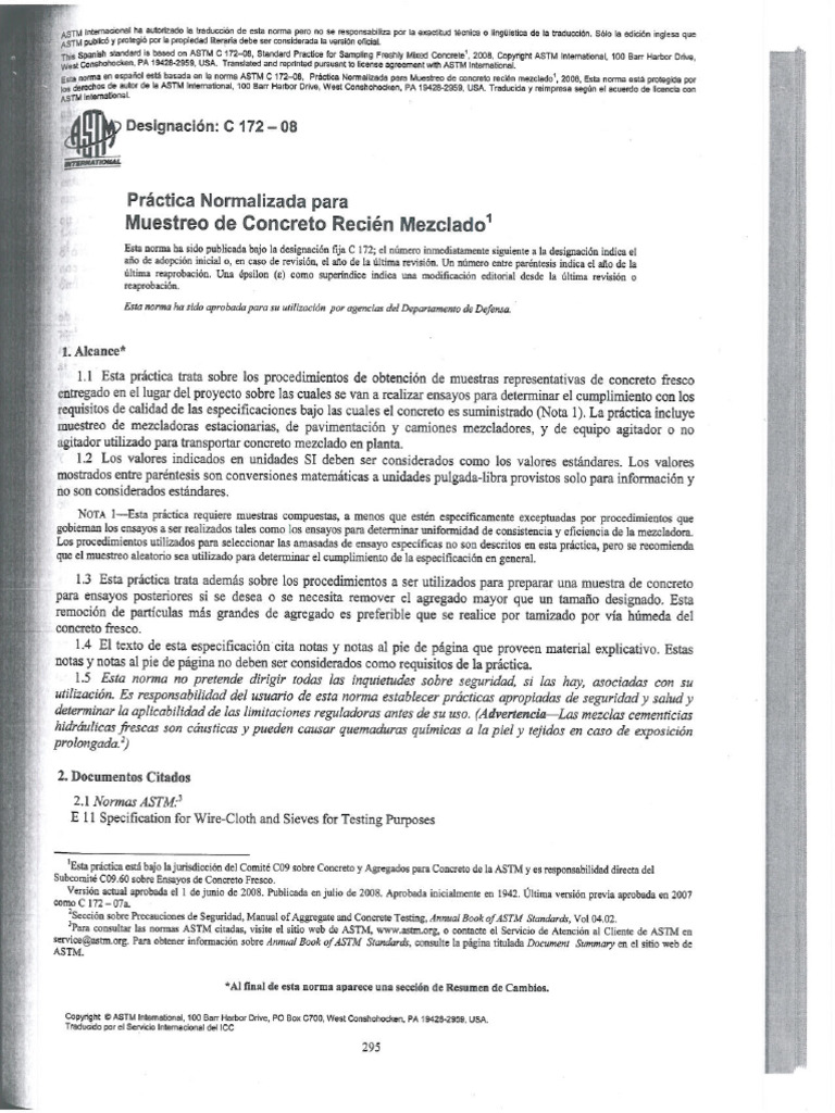 Astm C-172-08 Muestreo Concreto | PDF