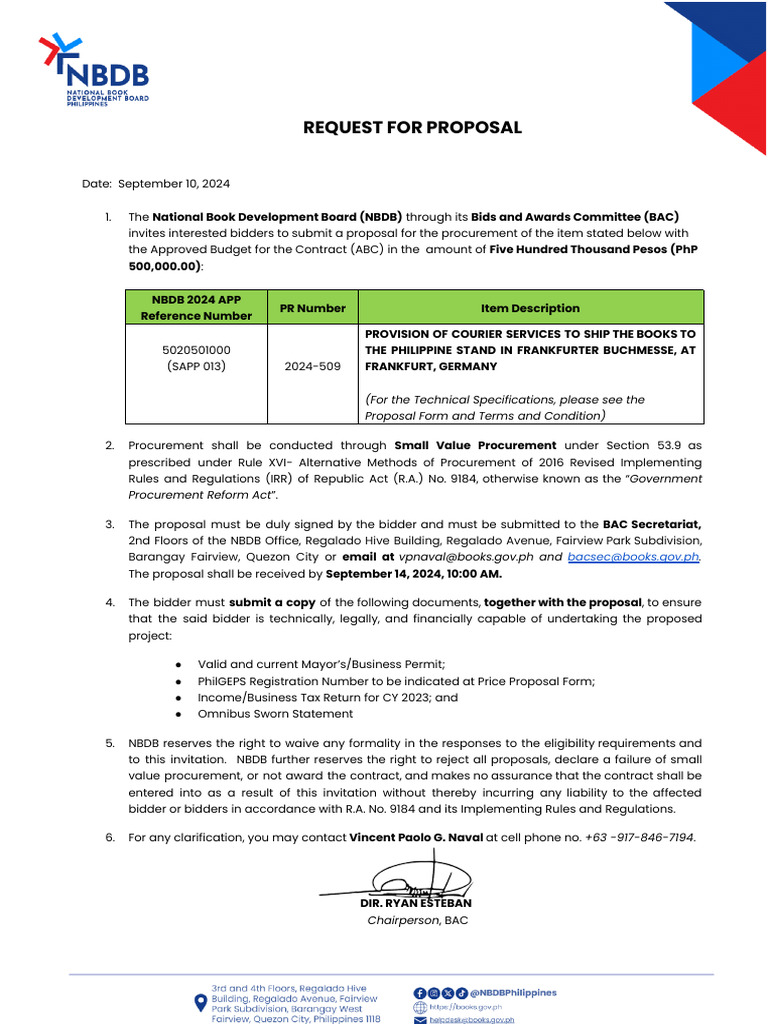 RFP - Courier Services For FBM 2024 | PDF