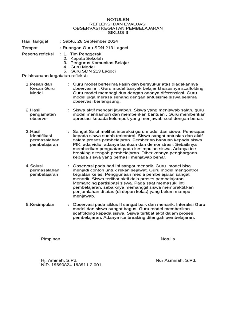 Template Notulen Refleksi Dan Evaluasi | PDF