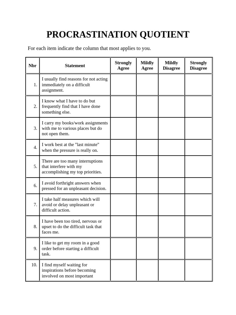 Procrastination Quotient | PDF | Procrastination | Professional Skills