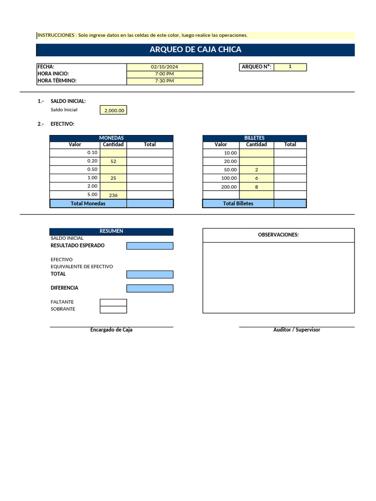 Arqueo de Caja | PDF