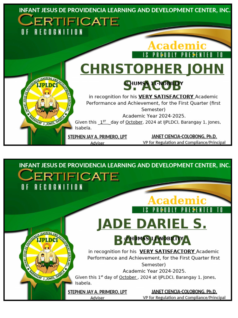 SHS Certificates | PDF