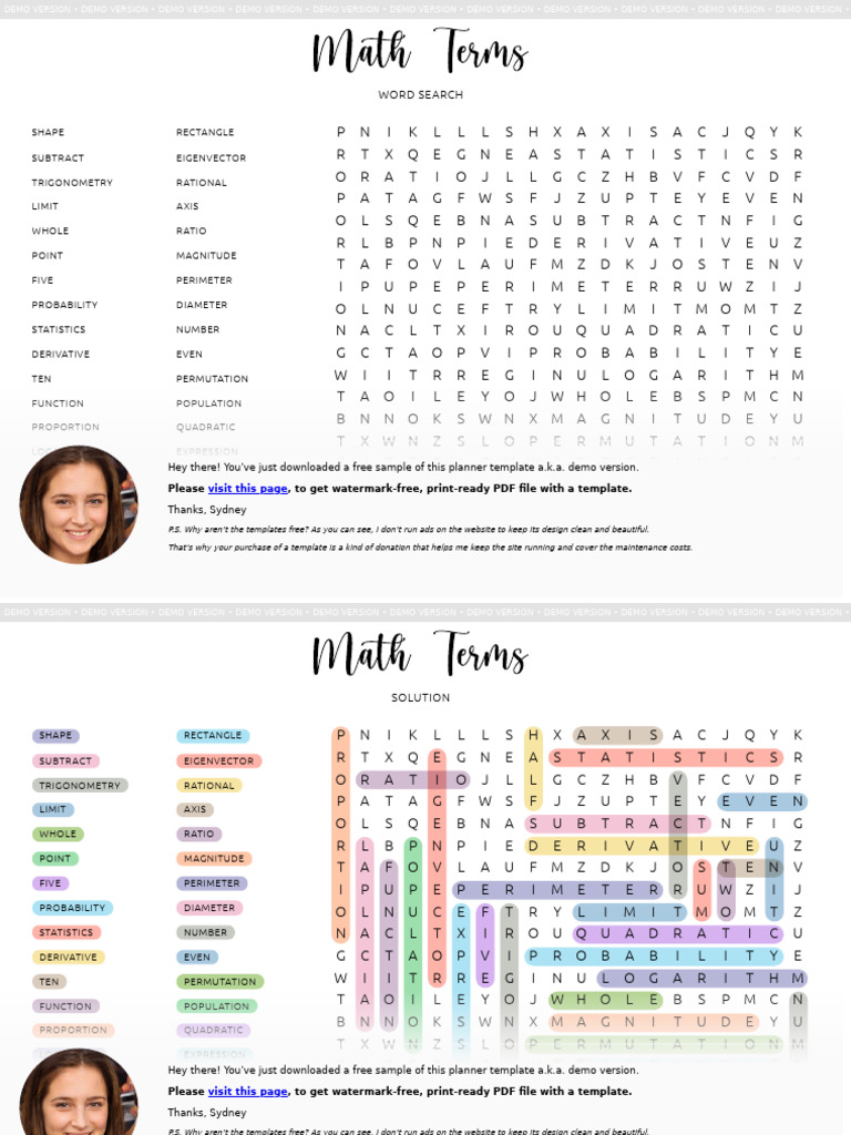 Math Terms Word Search-A4 H | PDF