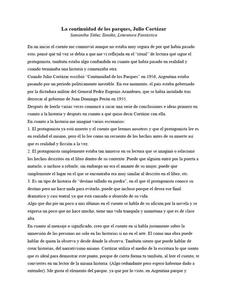 Análisis La Continuidad de Los Parques | PDF