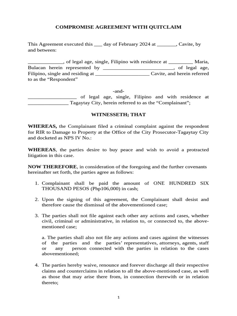Compromise Agreement With Quitclaim | PDF