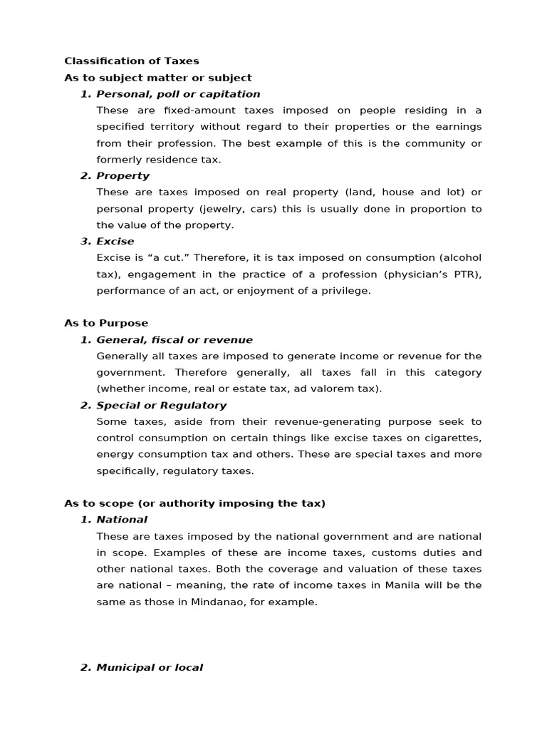 Classification of Taxes (Notes) | PDF