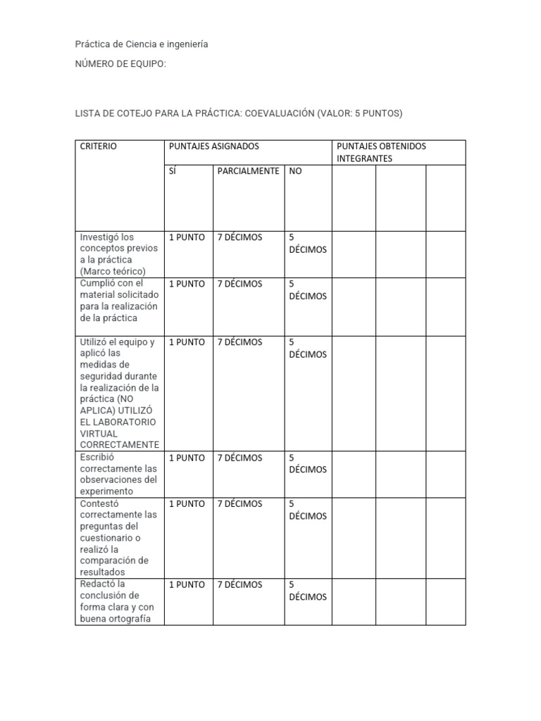 Pr-Ctica de Ciencia e Ingenier-A LISTA de COTEJO | PDF