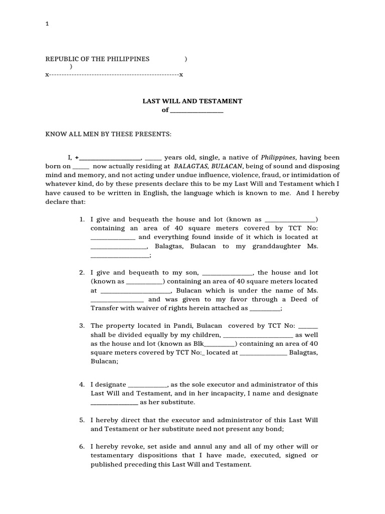 Draft of Last Will and Testament | PDF