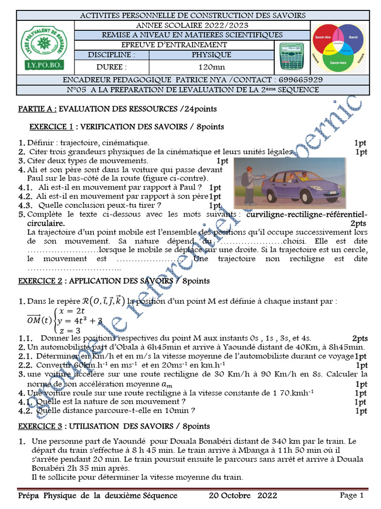 ACTIVITE PERSONNEL DE CONSTRUCTION DES SAVOIRS N°05 PREPA S2 PHYSIQUE ...