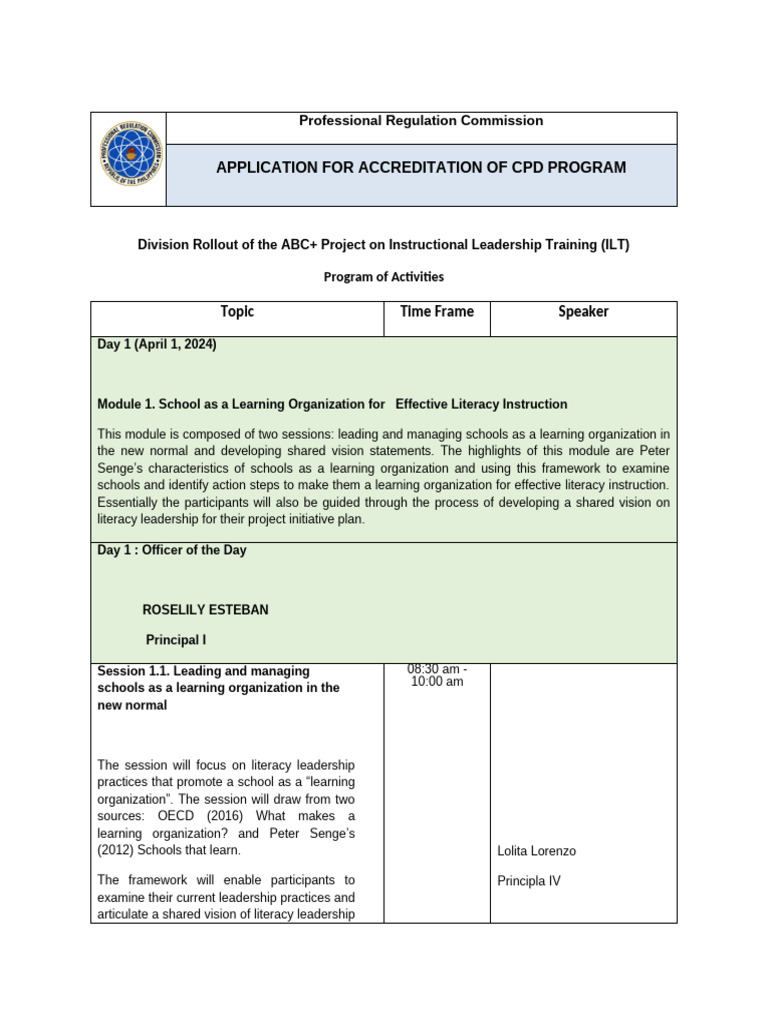 PRC Based Program of Activities - March18 22 | PDF