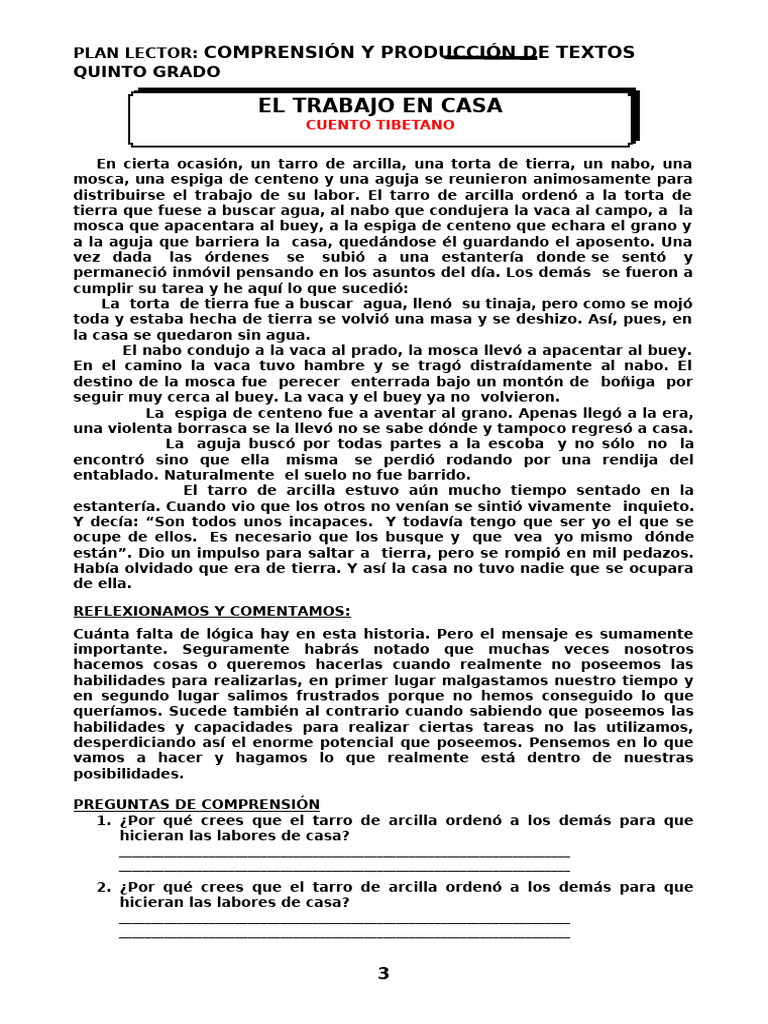 Plan Lector 5° | PDF